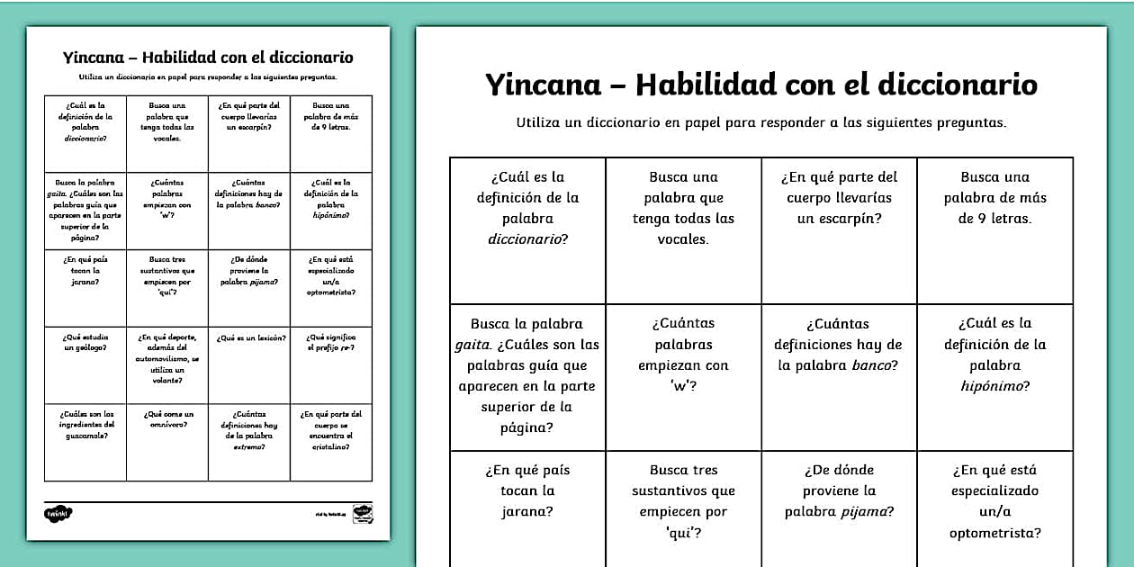 Ficha de actividad: Yincana - Habilidad con el diccionario