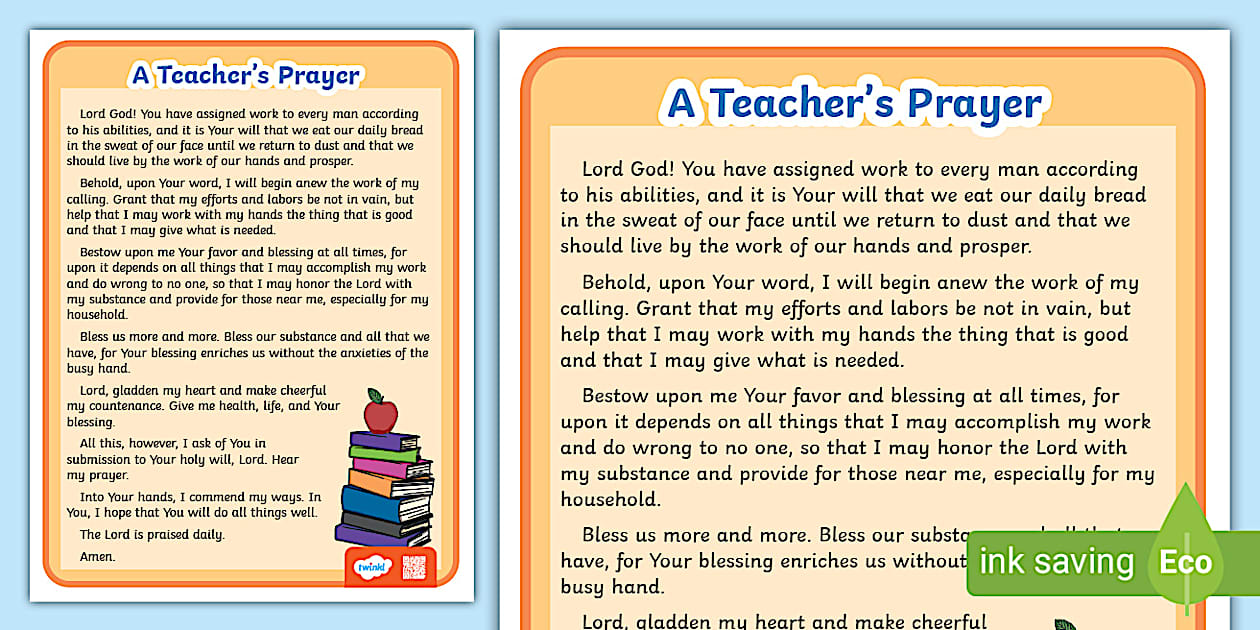 Teachers' Day Prayer | Grades 2 - 6 | Twinkl (teacher made)