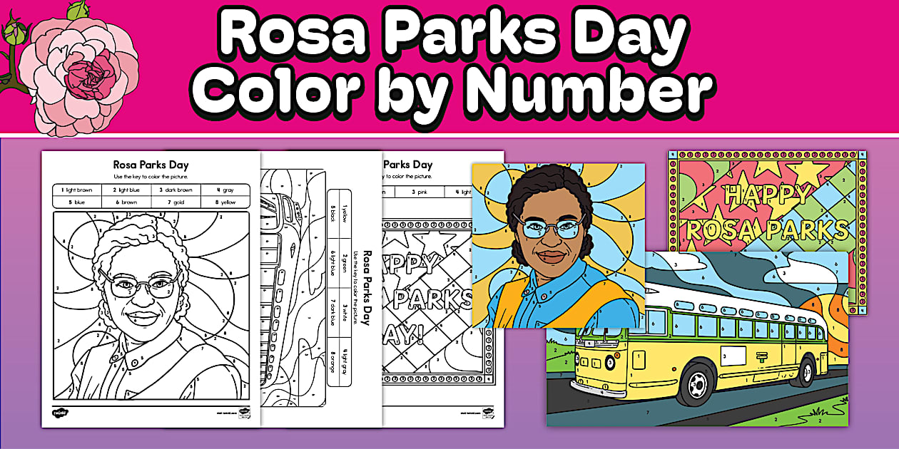 Rosa Parks Day Color by Number Worksheets