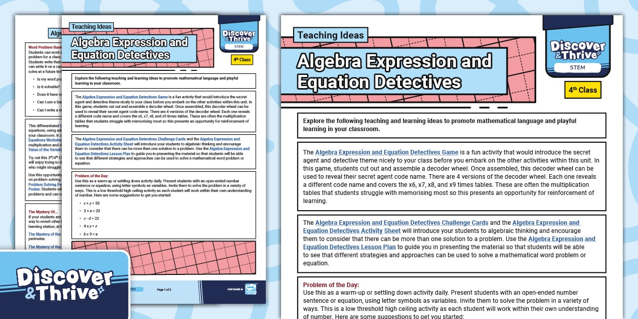 FREE! - Algebra Equation and Expression Detectives Teaching Ideas