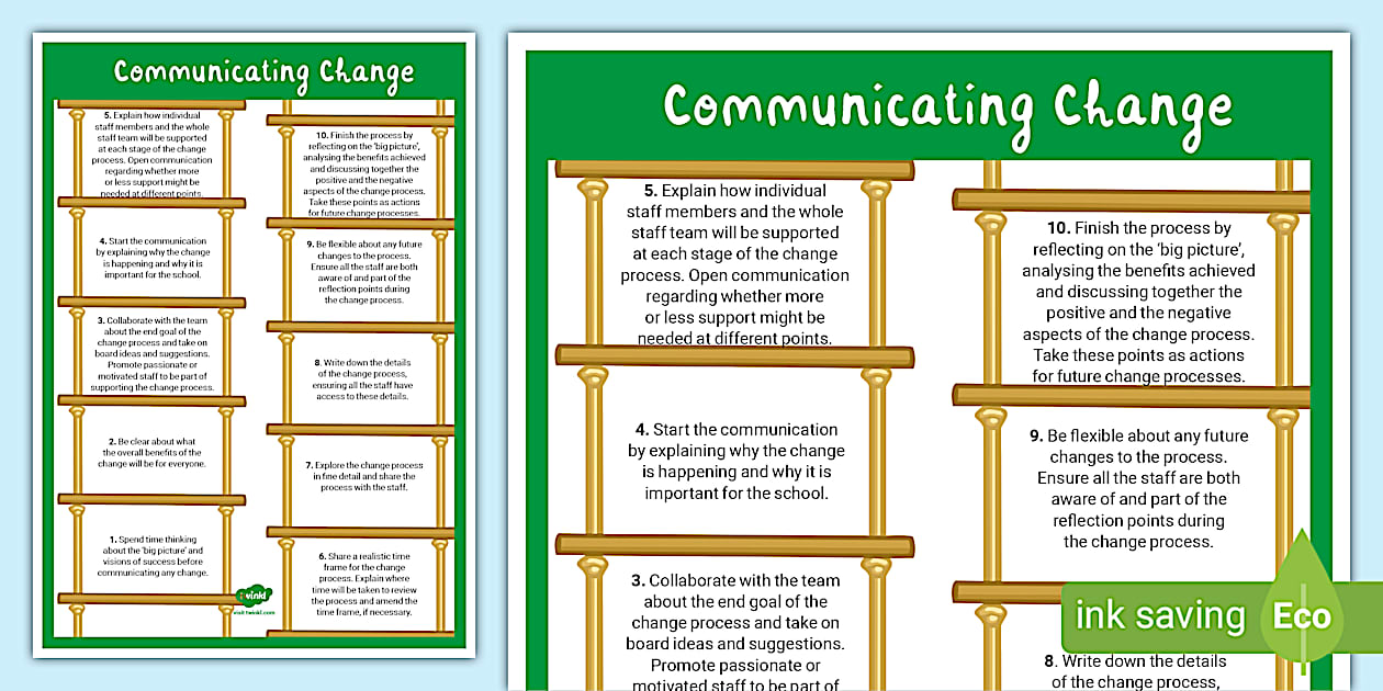 Communicating Change Tips Poster for School Staff - Twinkl