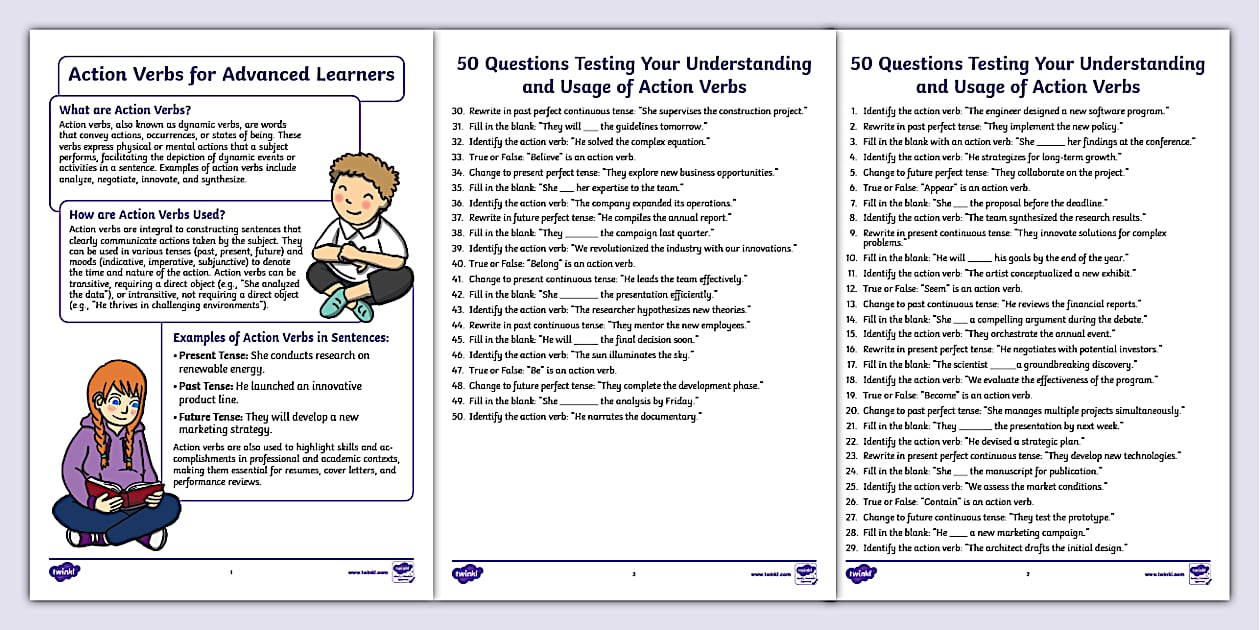 Action Verbs - Level: Advanced (teacher made) - Twinkl