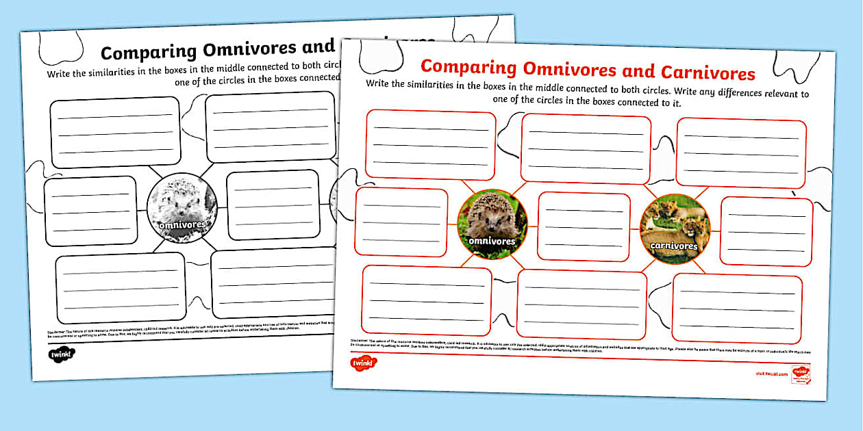 Comparing Omnivores and Carnivores Mind Map (teacher made)
