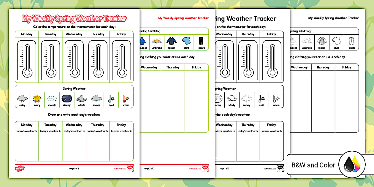 Kindergarten My Weekly Spring Weather Tracker Worksheet