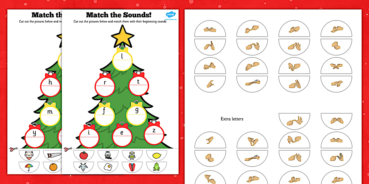Initial Sound Christmas Tree Match Activity British Sign Language