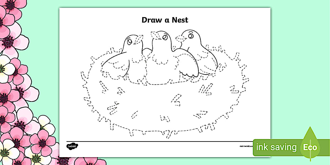 EYFS Draw a Spring Nest Pencil Control Activity - Twinkl