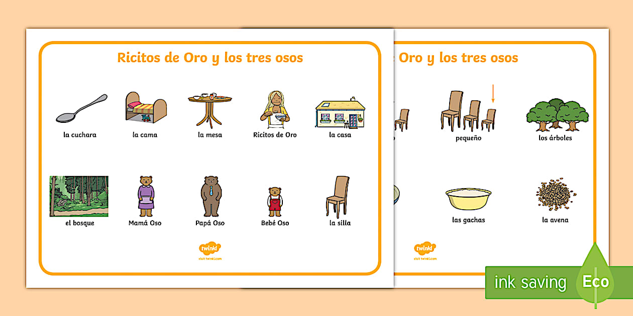 Black and White Goldilocks and the Three Bears Word Mat Spanish