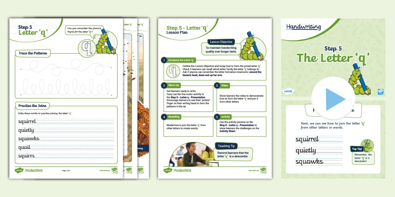 Step 5 Curly Caterpillar Letter 'q' Handwriting Pack