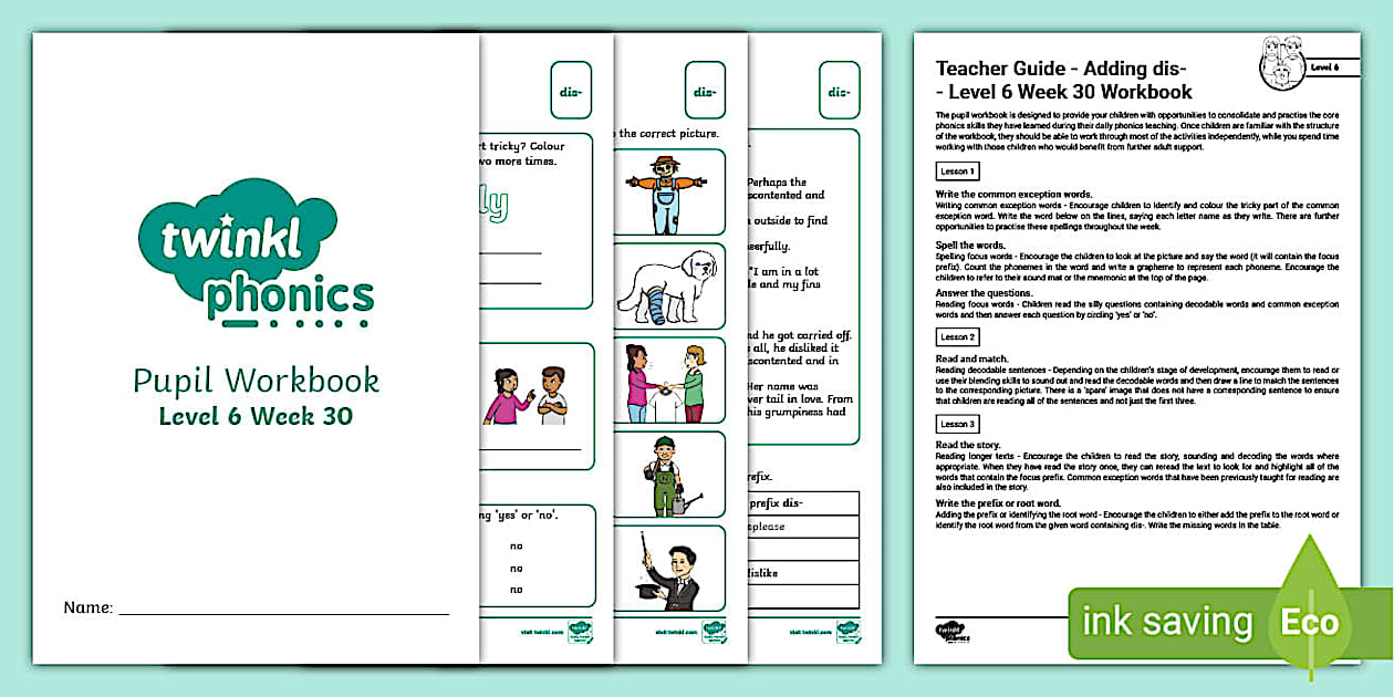 Adding dis- Level 6 Week 30 Phonics Workbook - KS1 Resource