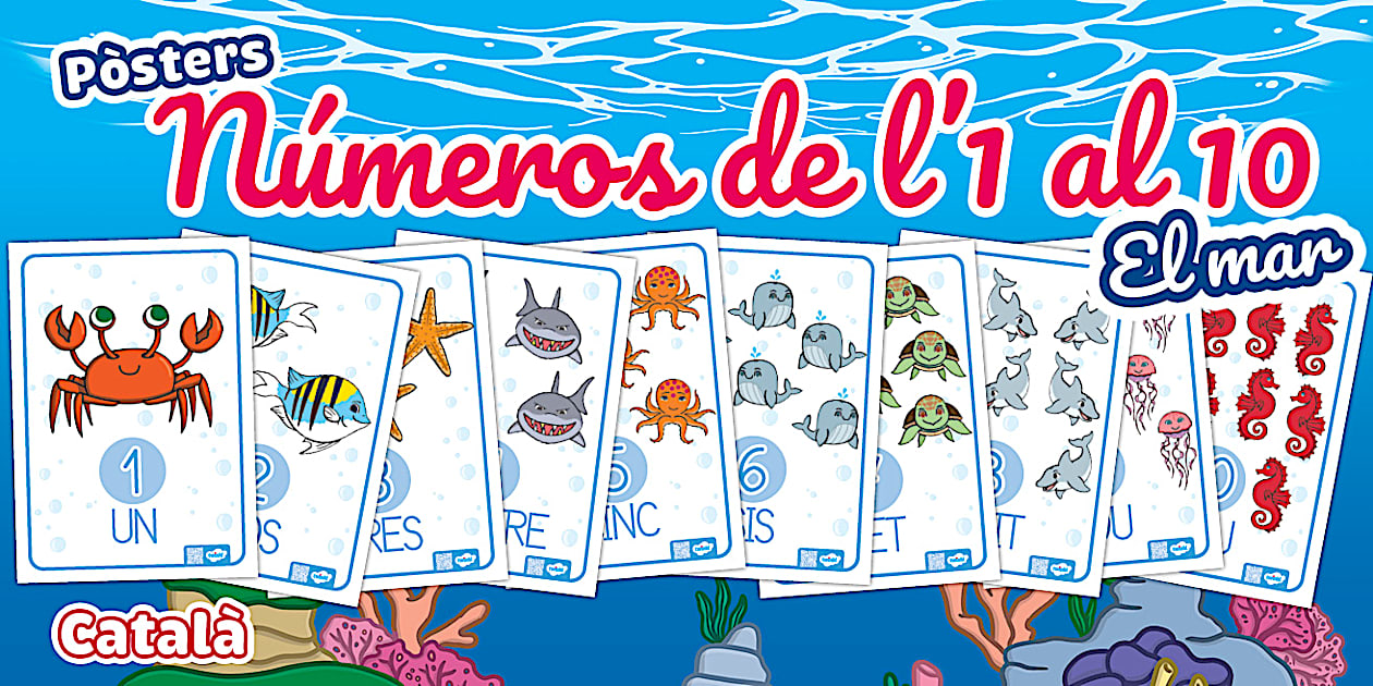 Pòsters: Números de l'1 al 10 - El mar - Català
