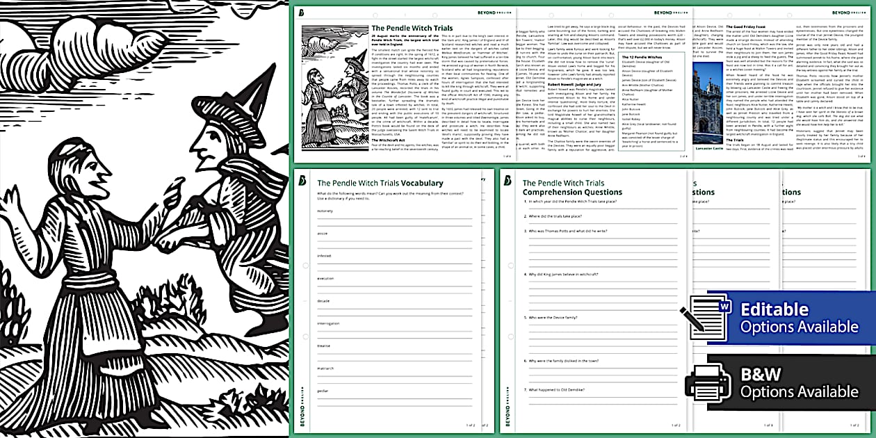 The Pendle Witch Trials Reading Comprehension (teacher made)