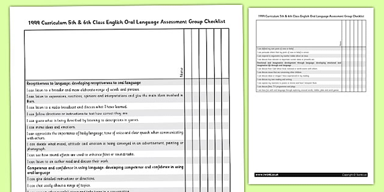 1999 Curriculum 5th and 6th Class English Oral Language Assessment Group