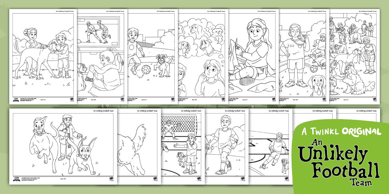 An Unlikely Football Team' Dog Colouring Pages - Twinkl