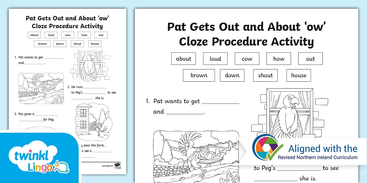 Pat Gets Out and About 'ow' Cloze Procedure Activity
