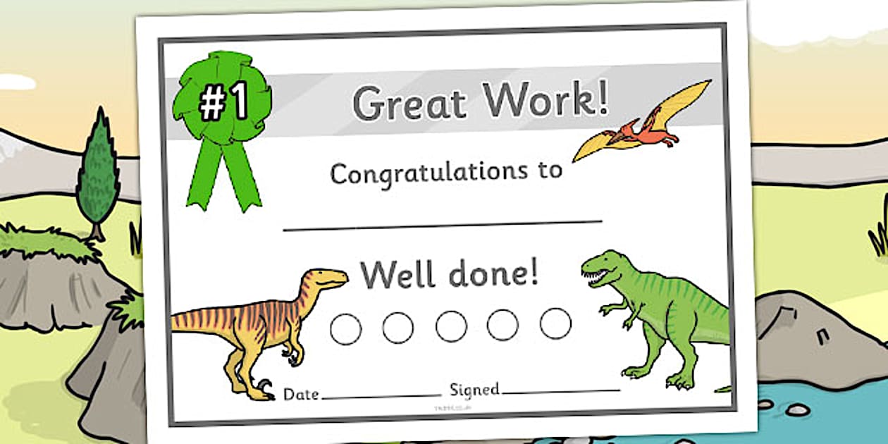 Editable Dinosaur Sticker Reward Certificate (15mm) - Twinkl