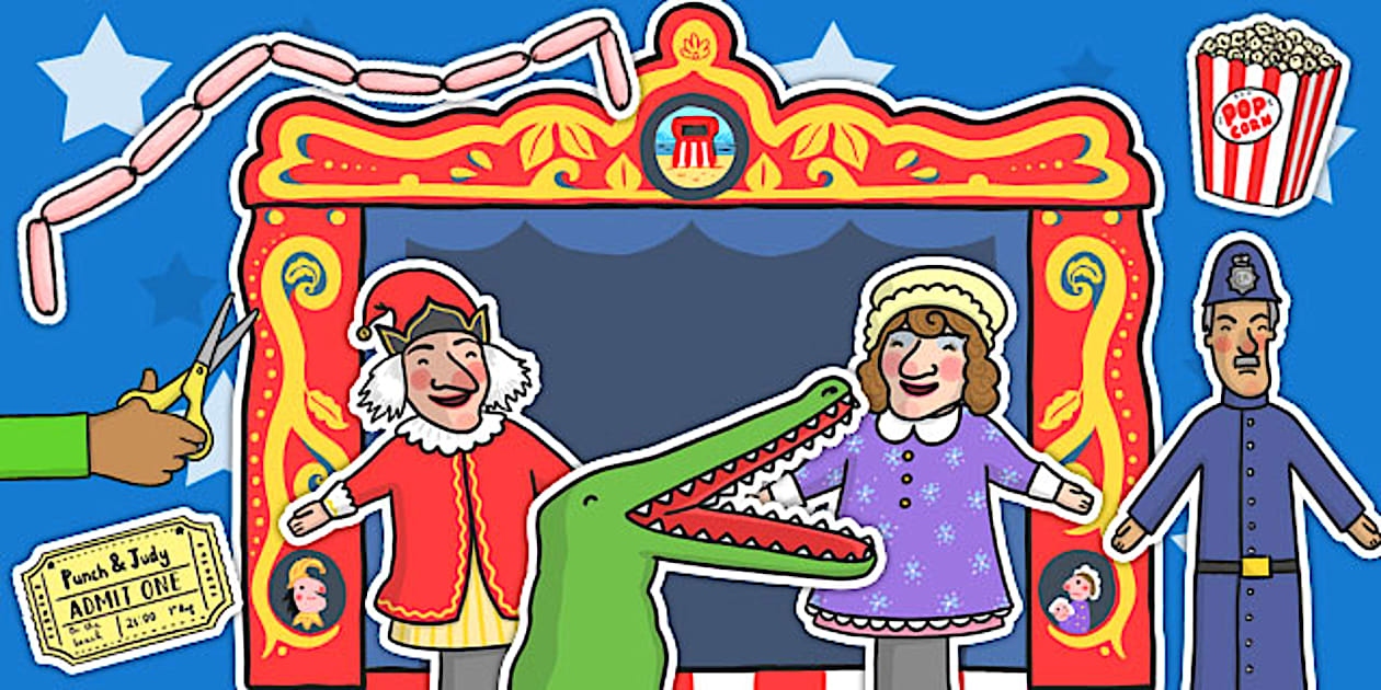 Black and White Punch and Judy Story Cut Outs (teacher made)