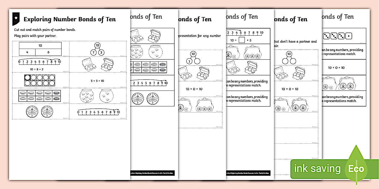 Exploring Number Bonds to Ten Differentiated Worksheet / Worksheets