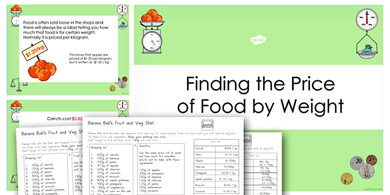 Buying Food By Weight Multi-Step Problems PowerPoint and Worksheets