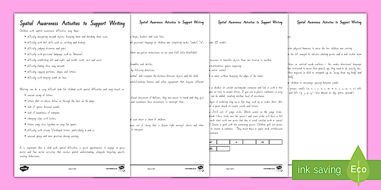 Spatial Awareness for Writing Lesson Ideas - Twinkl