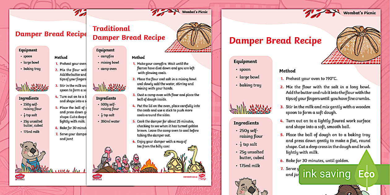 Wombat's Picnic - Damper Recipe (teacher made) - Twinkl