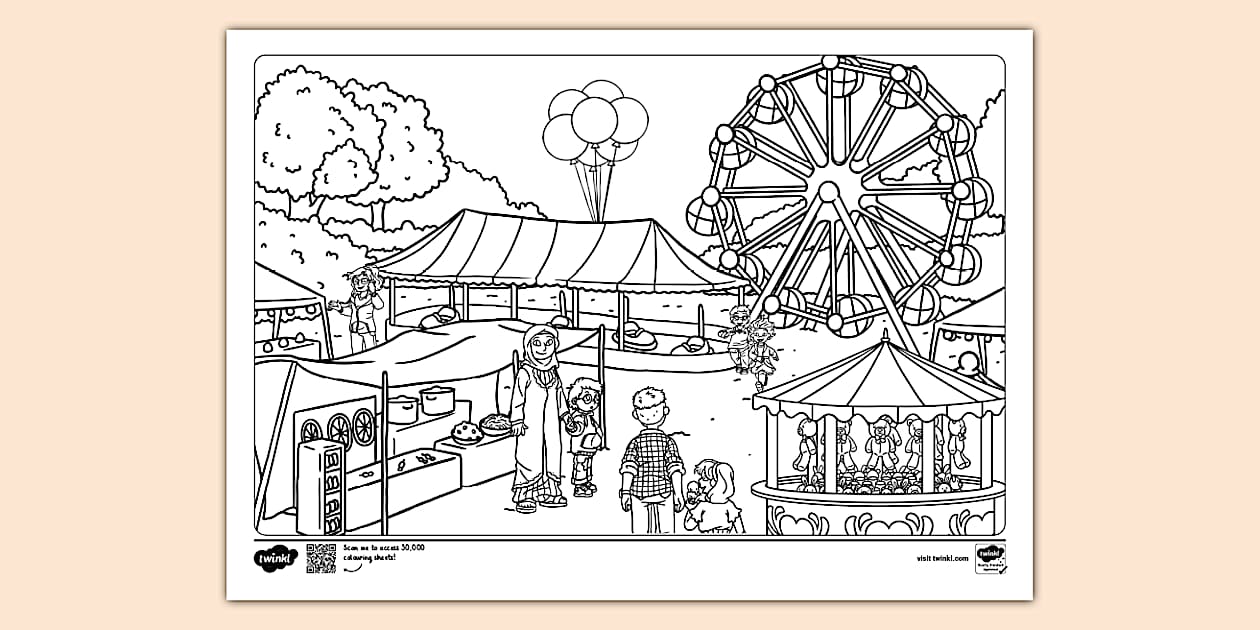 Theme Park Montage Colouring Page - Twinkl