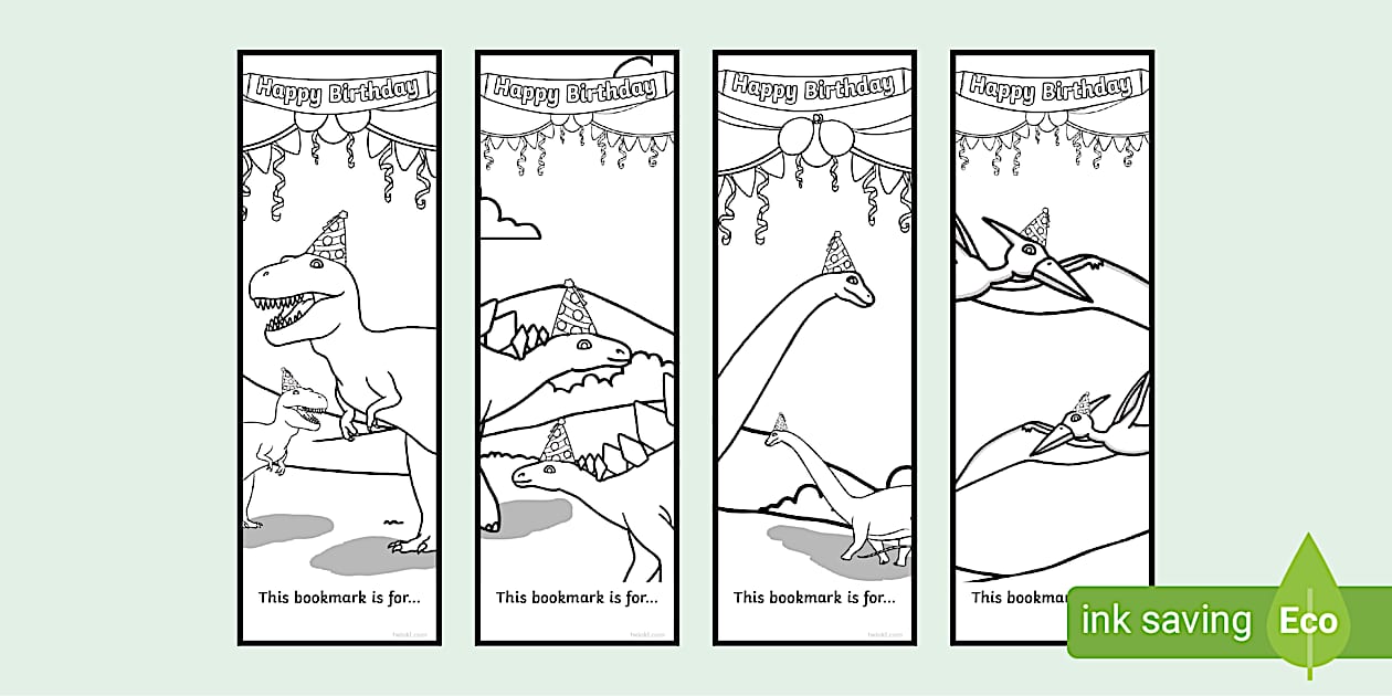 Editable Birthday Party Dinosaur Bookmarks to Colour