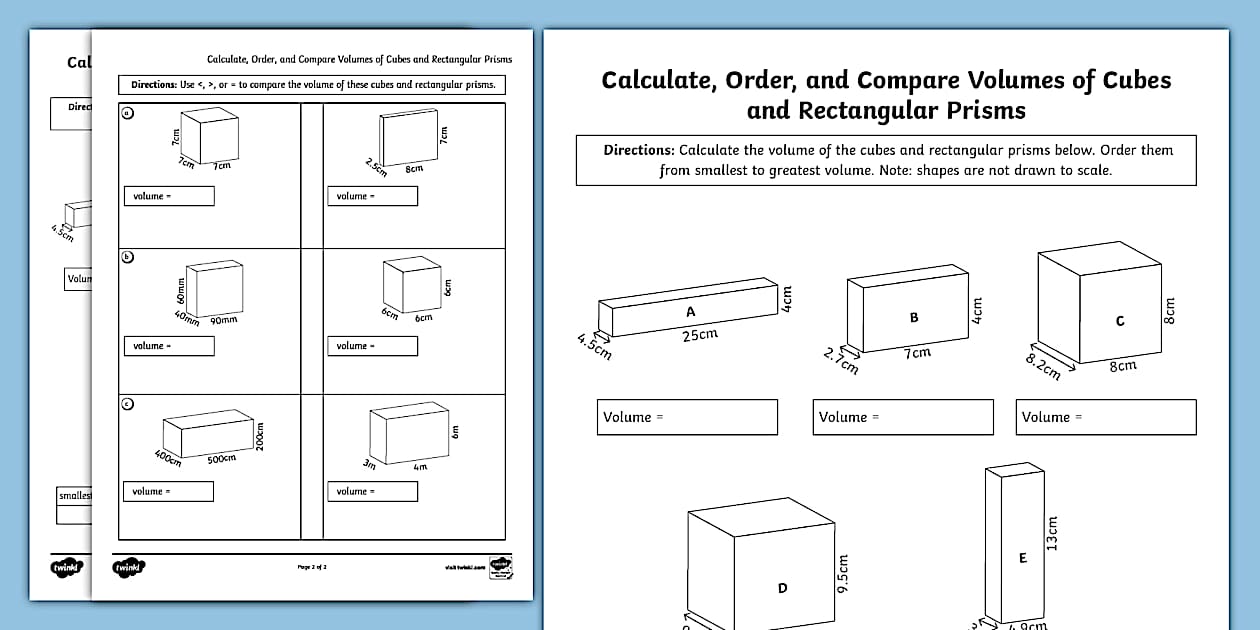 Sixth Grade Calculate, Order, and Compare Volumes of Cubes and Rectangular