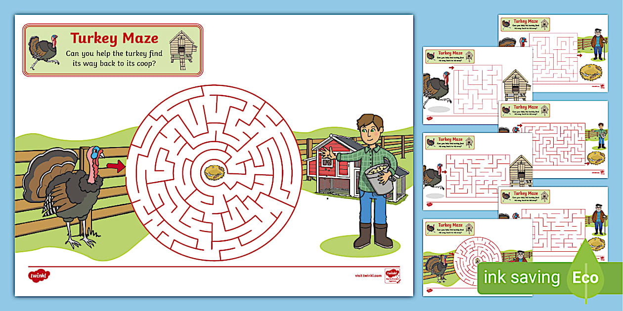 Turkey Maze Activity Worksheets | Twinkl | Maze | KS1