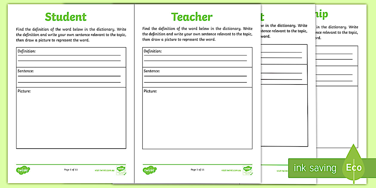 Back to School Dictionary Worksheets