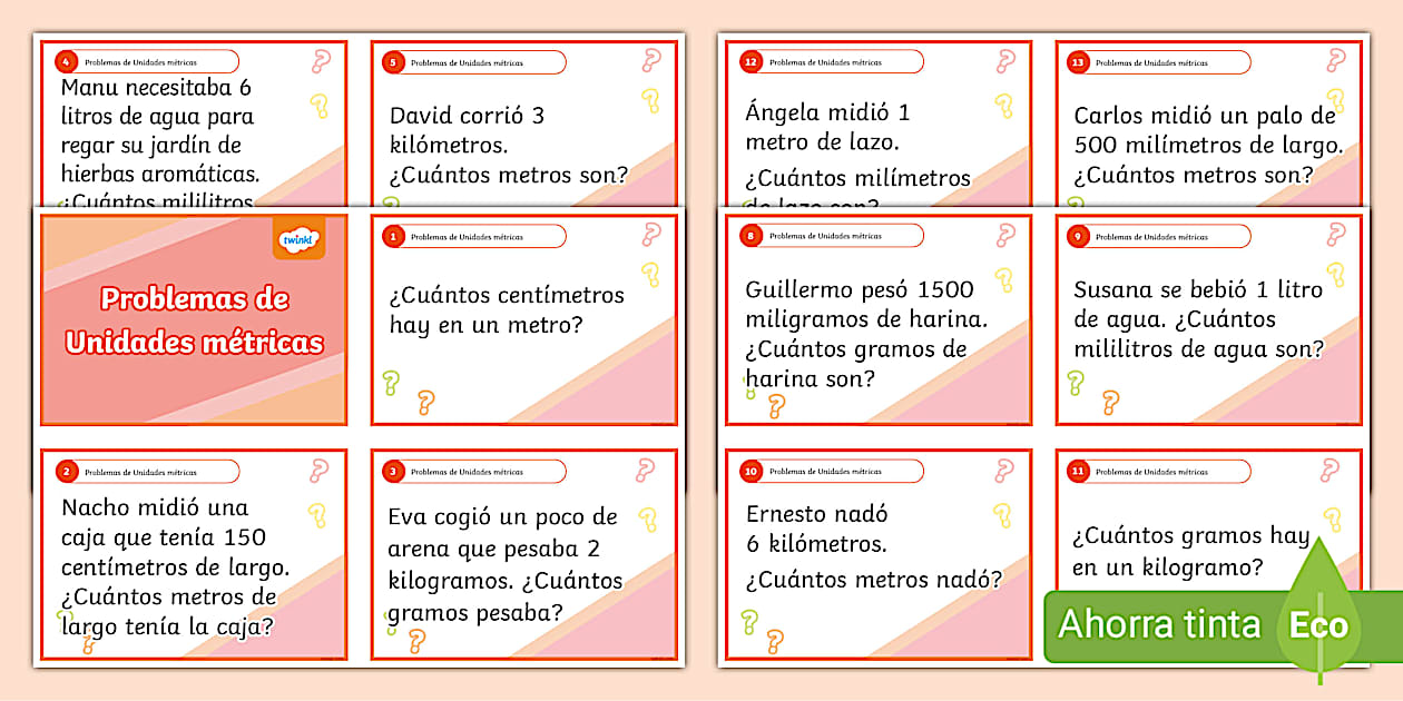 Tarjetas de problemas: Unidades métricas - Twinkl