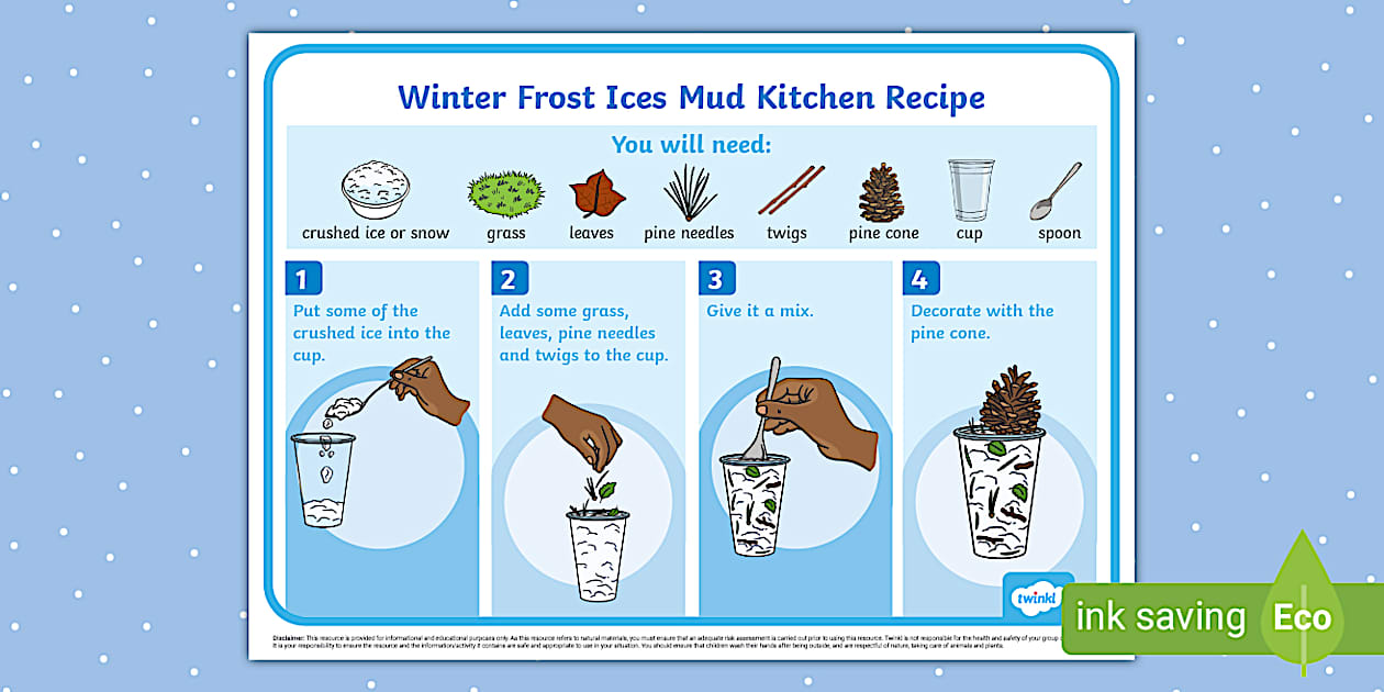 Winter Frost Ices Mud Kitchen Prompt Card Recipe - Twinkl