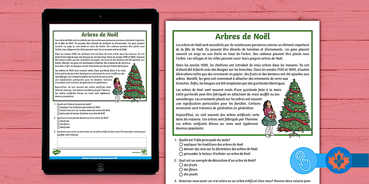 Digital Christmas Trees Reading Passage Comprehension Activity French