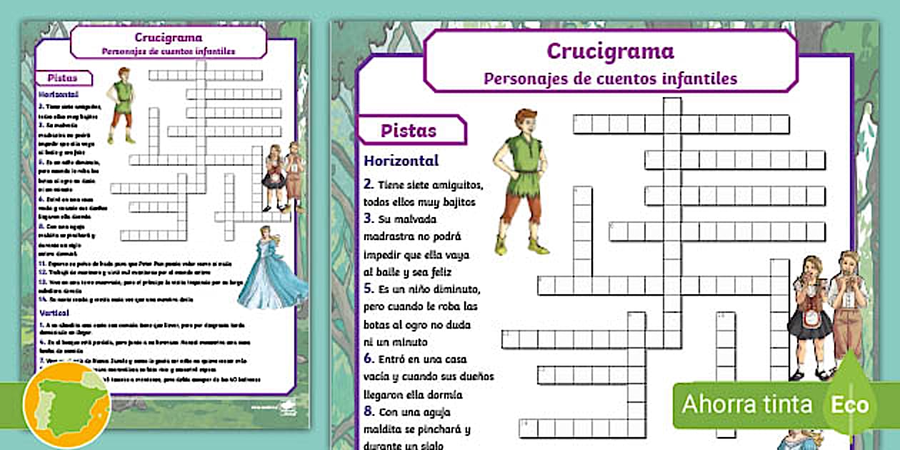 Crucigrama: Personajes de cuentos clásicos infantiles
