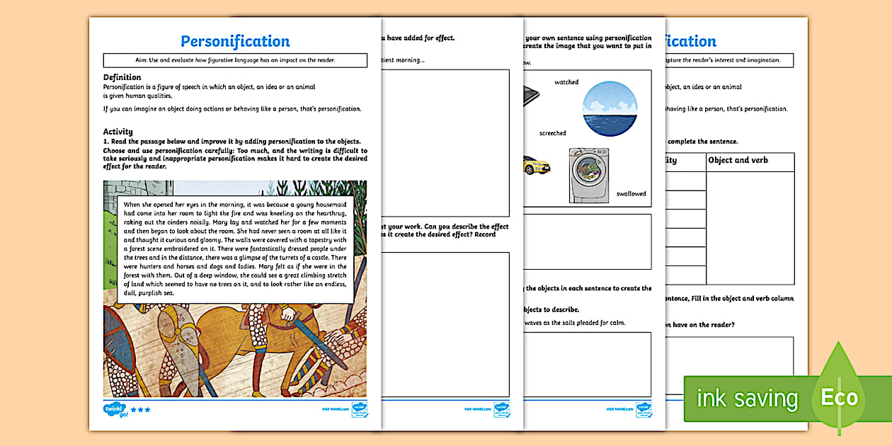 Higher Ability Figurative Language - Personification Differentiated Go