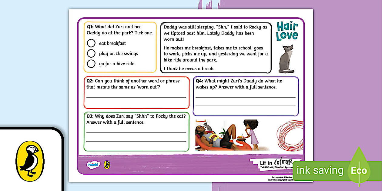 FREE! - Hair Love Reading Comprehension | Lit in Colour | Twinkl