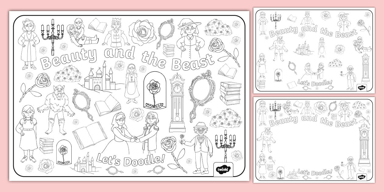 Beauty and the Beast Doodle Colouring Pages - Twinkl - KS1