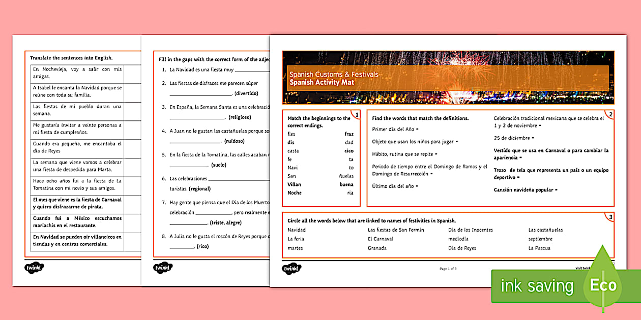 Customs and Festivals Activity Mat Spanish | Year 9-11