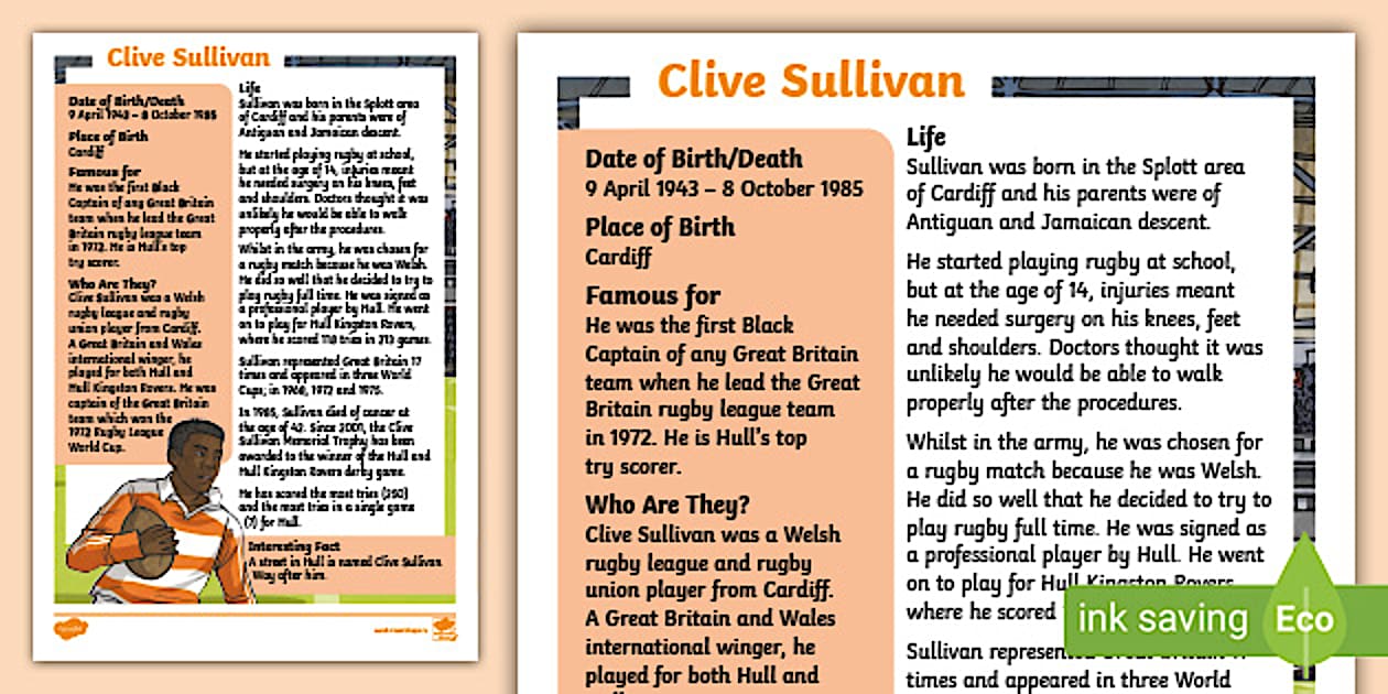 Clive Sullivan Fact File (teacher made) - Twinkl