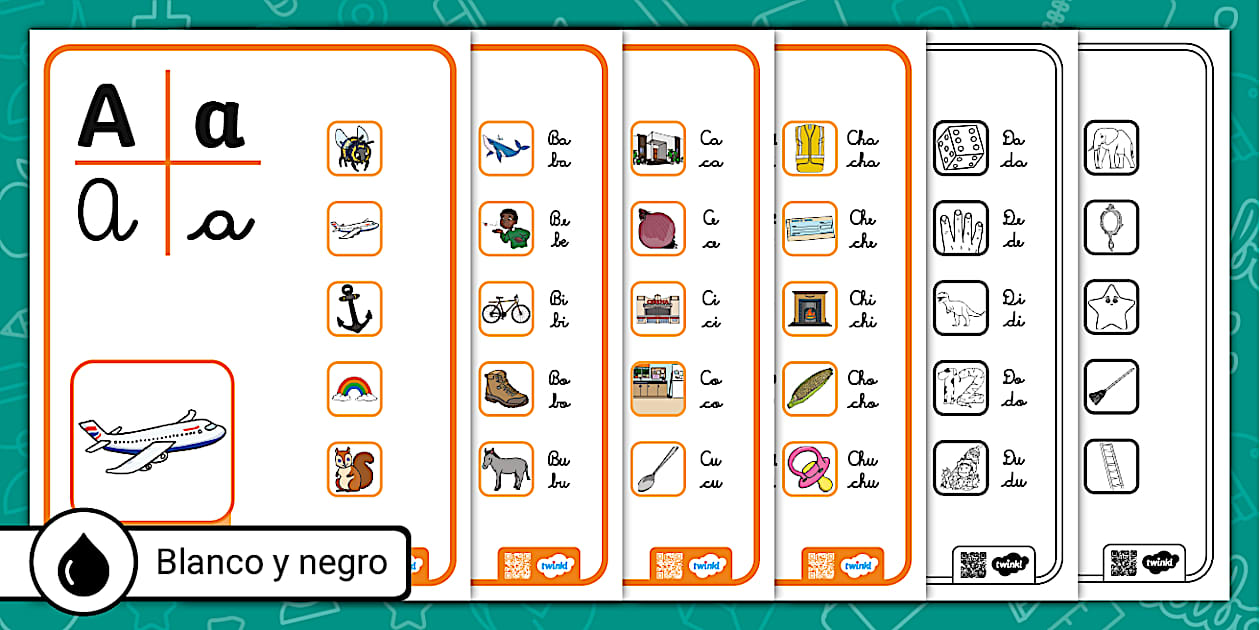 Abecedario: Incluye sílabas y dígrafos Ch y Ll - Twinkl
