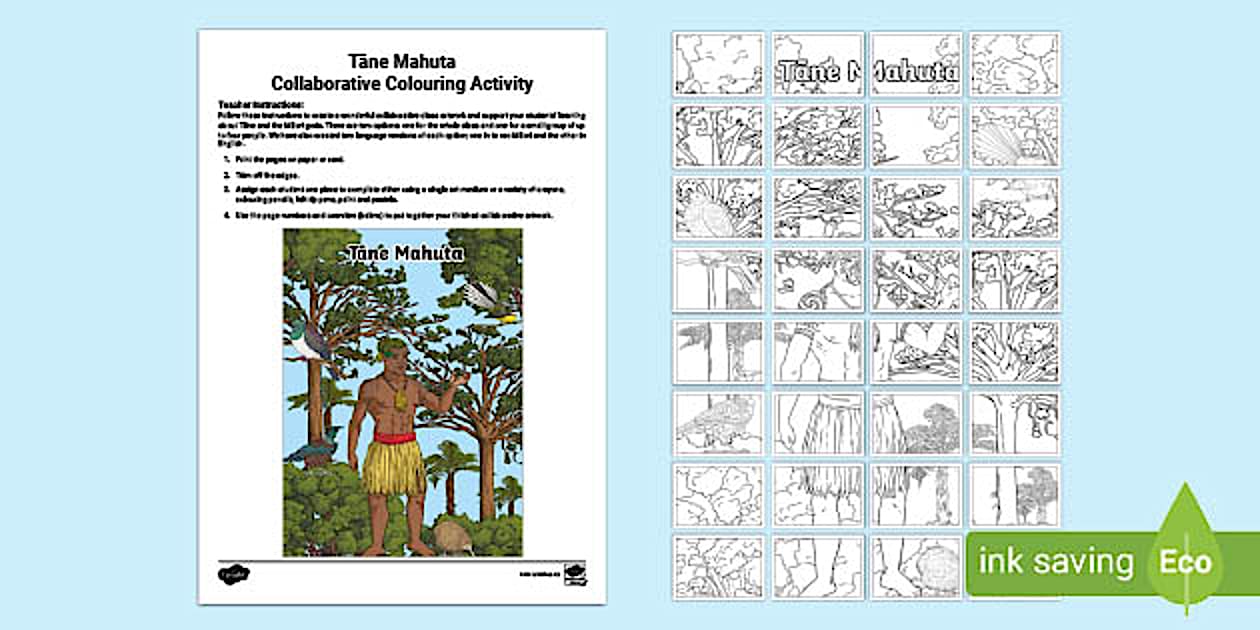 Tāne Mahuta Māori God: Collaborative Colouring Activity