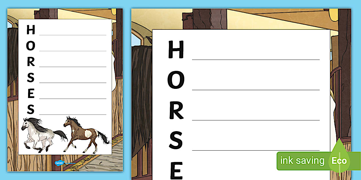 A Poem about Horses - Acrostic Poem Template - Twinkl
