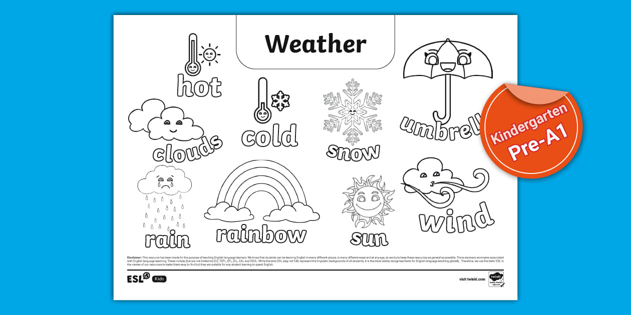 ESL Weather Colouring Sheet {Kindergarten} - Twinkl