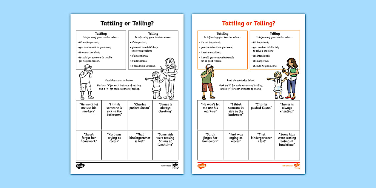 Tattling or Telling Worksheet / Worksheet (teacher made)