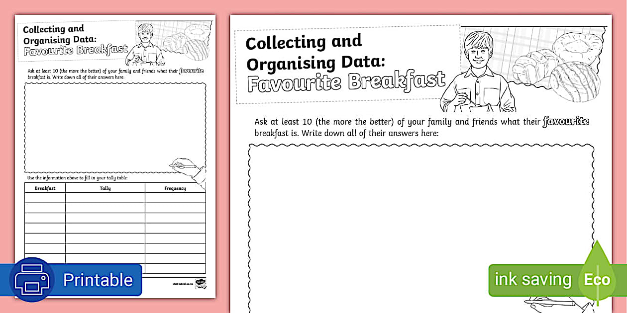 Collecting and Organising Data: Favourite Breakfast Activity Sheet