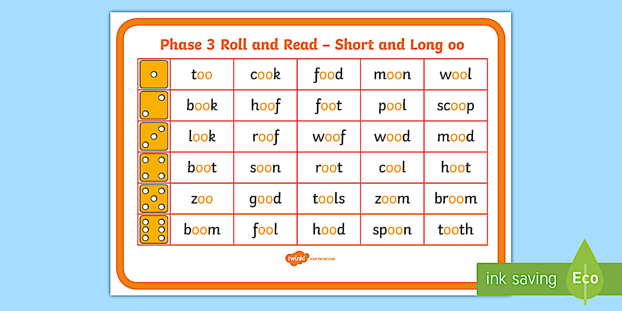 Phase 3 Long and Short 'oo' Phoneme Roll and Read Mat