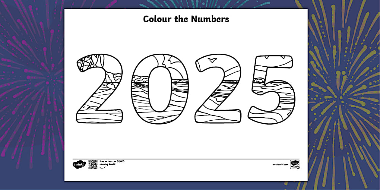 Colour the Numbers New Year 2025 Mindfulness Colouring Page