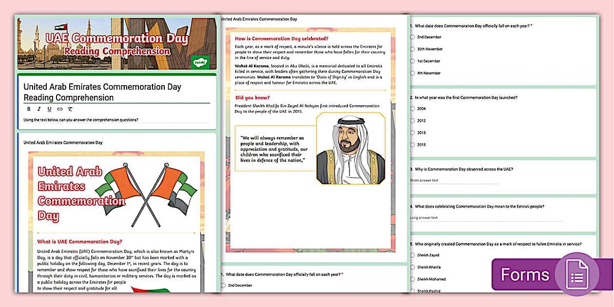 UAE Commemoration Day Interactive Reading Comprehension