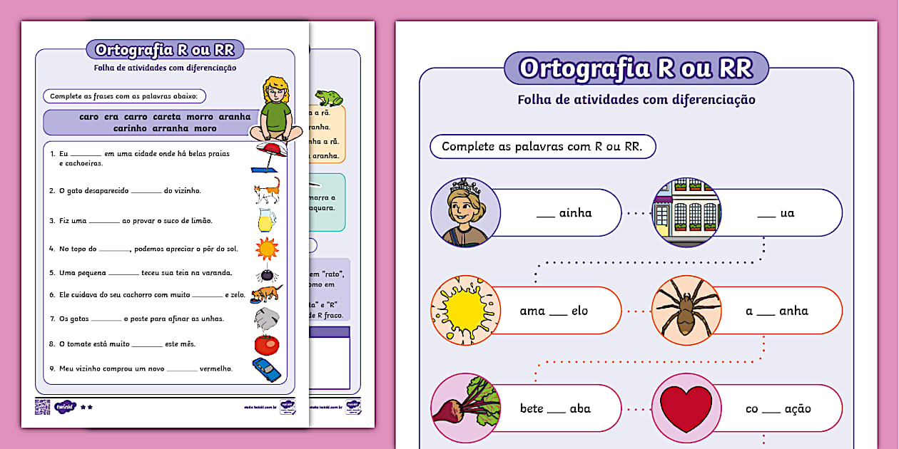 Ortografia R ou RR - Folha de atividades com diferenciação