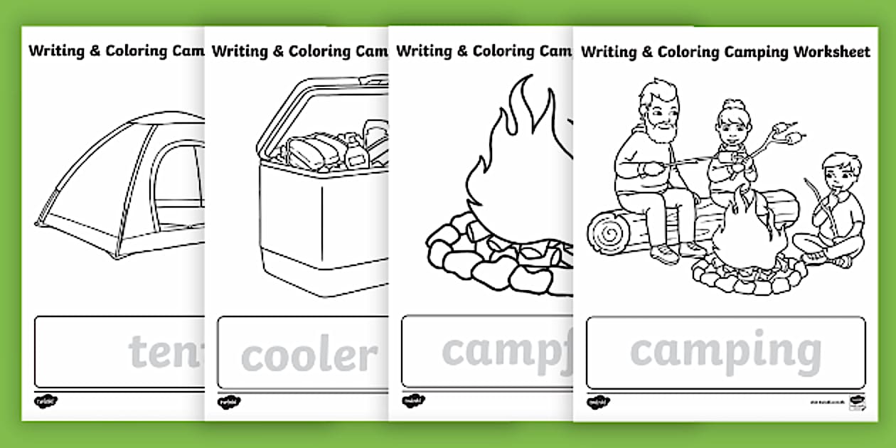 Writing And Colouring Camping Worksheet - Twinkl