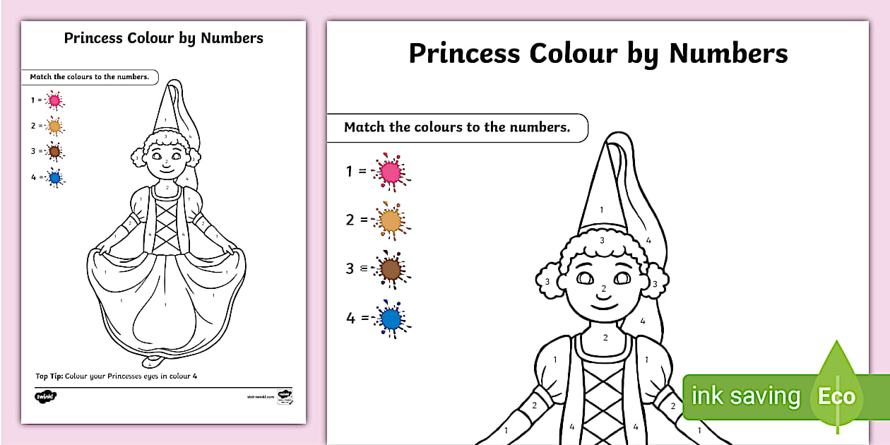 Princess Colour by Number (teacher made) - Twinkl